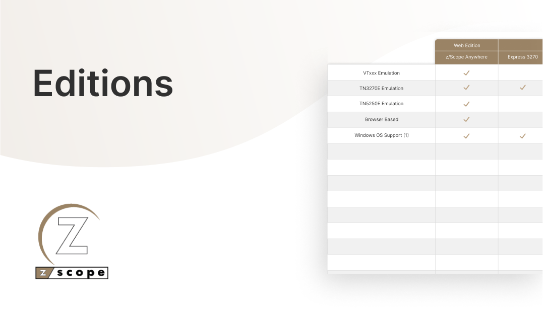 Compare z/Scope Terminal Emulator Editions: Web and Desktop Solutions